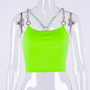 Tops | Neon Green Chain Strap Crop Top | Poshmark